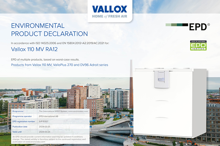 Vallox ventilation units now come with Environmental Product Declarations - Vallox